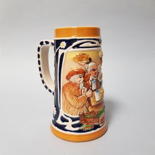 Ceramic Beer Mug with Relief Convivial Scene