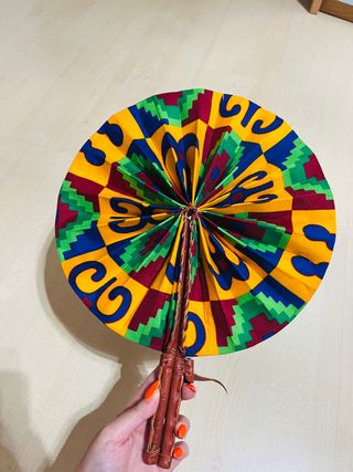 Ventaglio africano nuovo stoffa e pelle