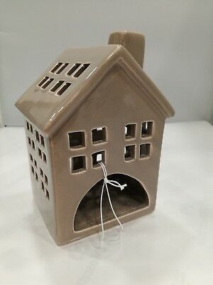 Casetta portacandela arredo in porcellana marrone