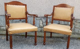 poltrone in legno e pelle anni 60