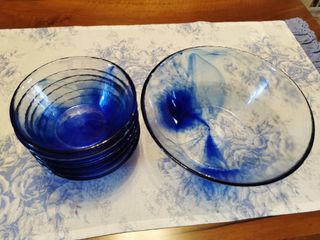 Coppette macedonia/gelato vetro blu nuove Bormioli