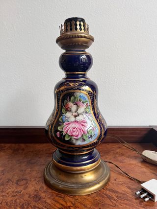 Base di lampada in ceramica blu cobalto, francese