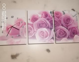 orologio da parete 3 pannelli rose