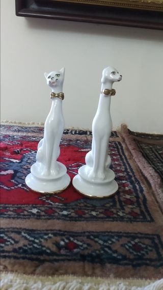 Coppia Statuette Cane-Gatto