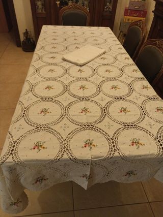 tovaglia lino rettangolare da 12 ricamata + tovagl