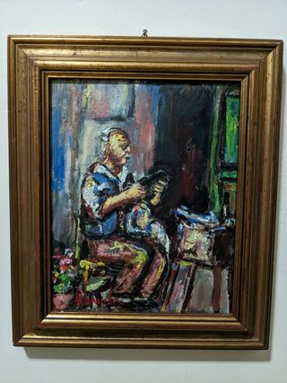 Quadro ad olio calzolaio con cornice