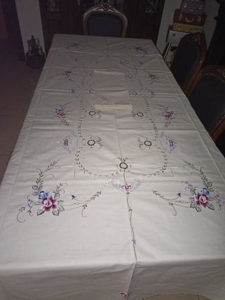 tovaglia vintage ricamata a mano da 12 + tovagliol