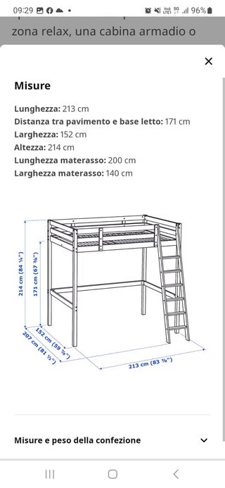Letto a soppalco con materasso in memory