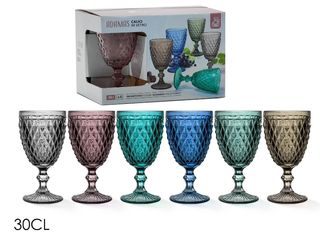 servizio bicchieri vetro calici 6 pezzi colorati