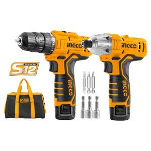 INGCO-Kit Trapano + Avvittore a massa battente 12V