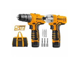 INGCO-Kit Trapano + Avvittore a massa battente 12V