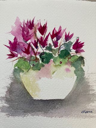 Acquerello dipinto a mano ciclamini