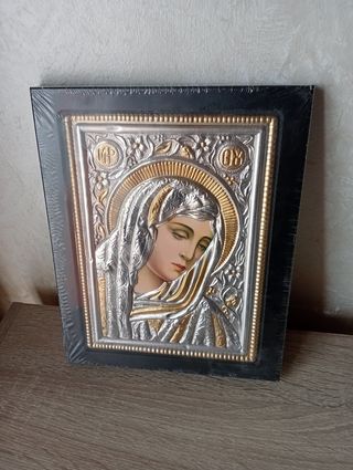 Quadro icona russa in metallo e legno