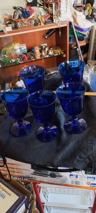 5 bicchieri bel colore blu cobalto