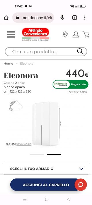 Cabina armadio a due ante