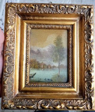 Quadro dipinto ad olio su tavola in cornice oro