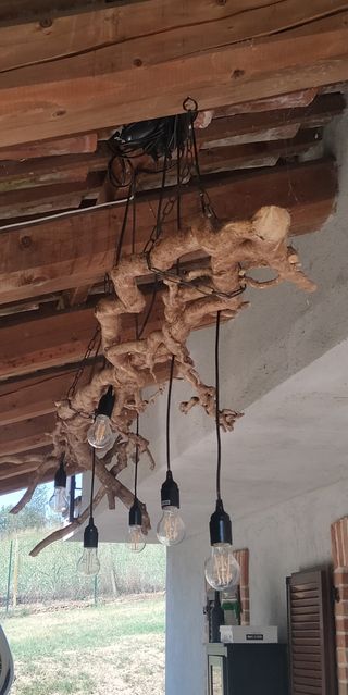 Lampadario artigianale  radice naturale