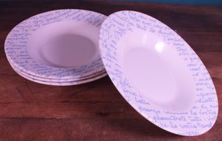 4 Piatti + 4 bicchieri Azzurri Blu ceramica vetro