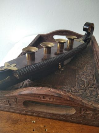 Lotto vassoio + portacandele legno