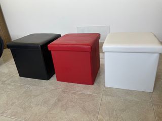 Pouf contenitore nero-rosso-bianco