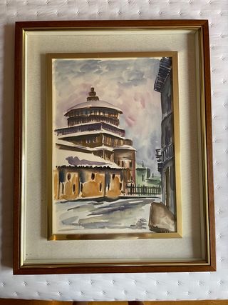 Quadro dipinto a mano con cornice in noce