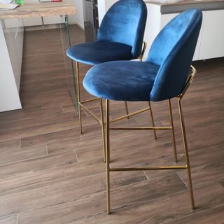 Sgabelli blu petrolio gambe dorate