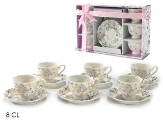 Set Tazze Tè 8cl Decoro Fiori 12Pz