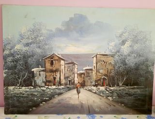 Quadro dipinto su tela raffigurante paesaggio vint