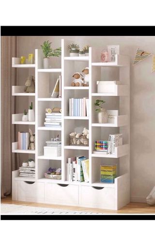 libreria parete attrezzata in legno con cassetti