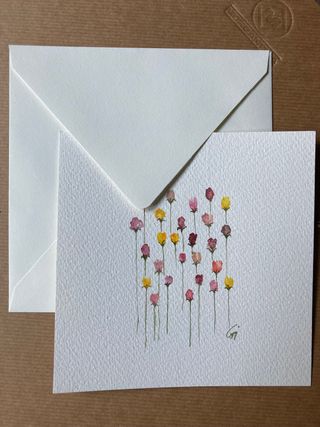 Biglietto dipinto a mano ad acquerello fiori