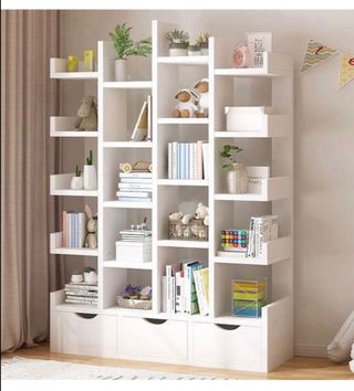 Libreria parete attrezzata in legno con cassetti