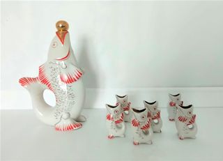 Set Decanter+6 bicchieri Pesce vintage anni 70