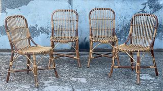 Sedie in bamboo curvato e rattan anni 80s