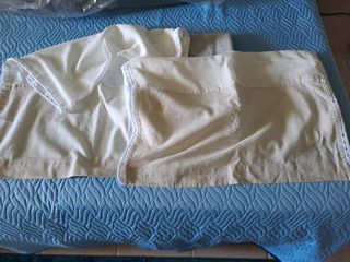 Coppia tende beige con bordo uncinetto