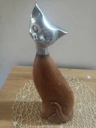 Artefatto gatto metallo/legno sinuus