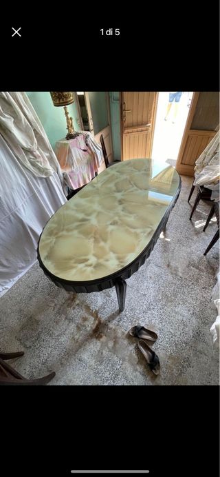 TAVOLO OVALE in legno con tipiano effetto  marno