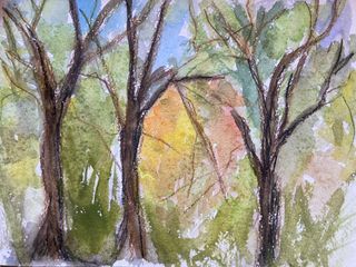 Acquerello dipinto a mano alberi