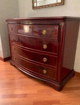 Trittico comó e comodini in legno piuma di mogano