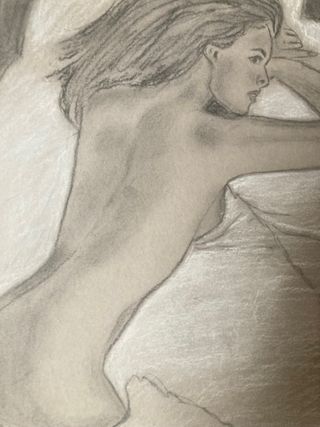 Disegno nudo donna a matita e carboncino