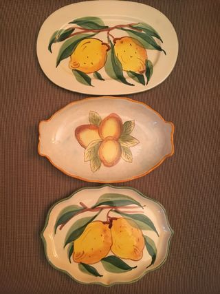 3 piattini ceramica dipinti con limoni
