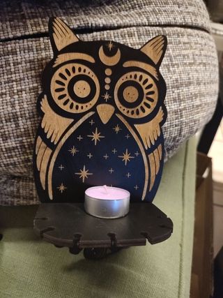 Mobiletto legno gufo porta candele bello