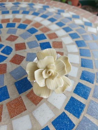 Soprammobile di vetro con rosa bianca