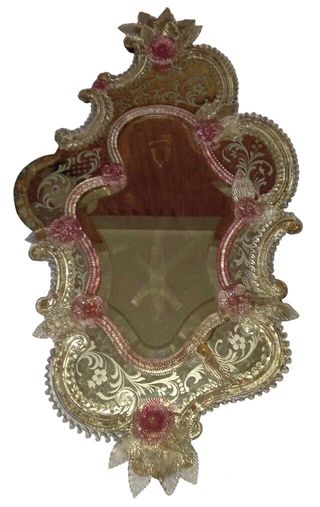 Specchio antico in vetro di Murano toni del rosa