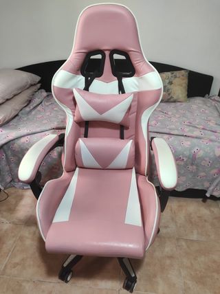 Sedia gamer rosa e bianca