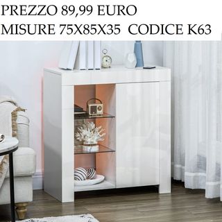 MOBILE LED CREDENZA MODERNA bianco lucido NUOVO