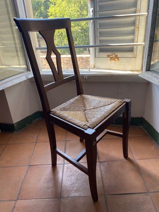 5 sedie in legno massello impagliate