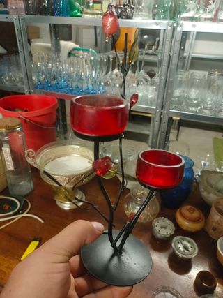 Portacandele in ferro e vetro