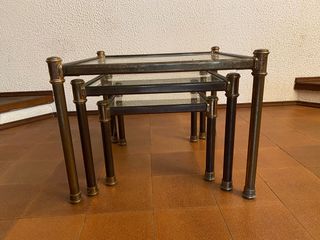 tris tavolini vetro e ottone