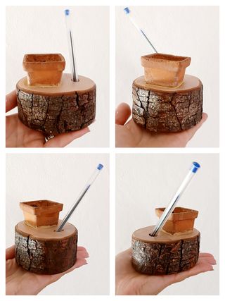 Portapenne legno artigianale con vasetto