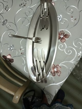 Vassoio con posate per pesce nuovo